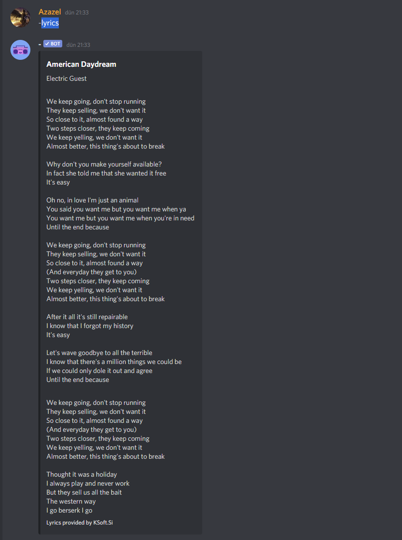 !lyrics command · Issue #2 · trkyshorty/discord-bot · GitHub